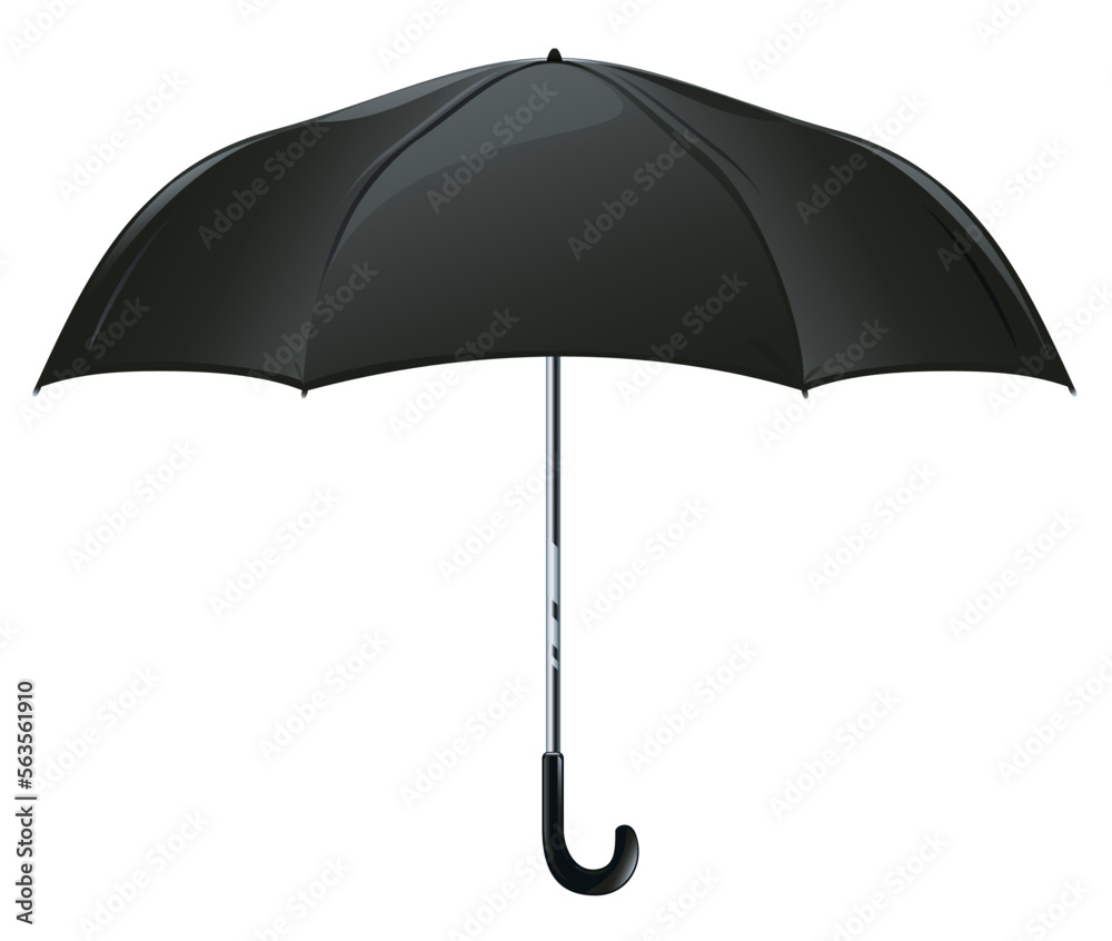 One classic male black automatic open umbrella in side view isolated ...