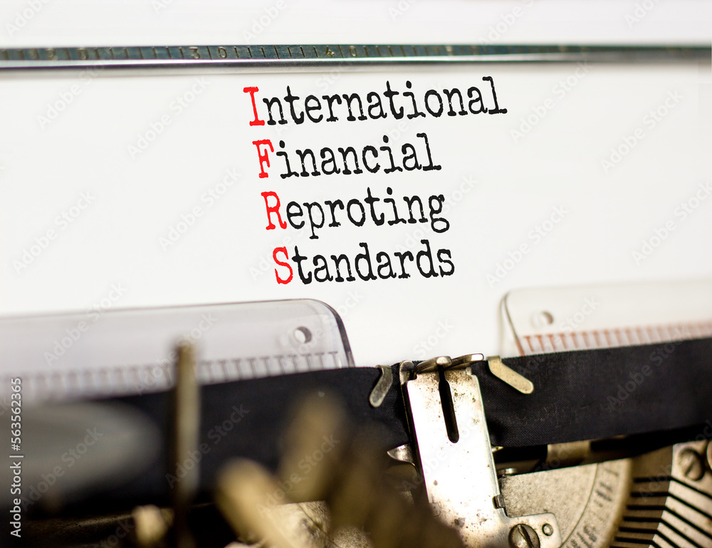 IFRS symbol. Concept words IFRS international financial reporting standards on typewriter on ...