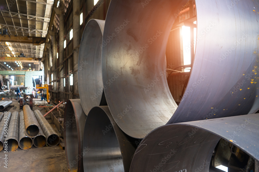 Steel pipes welding or pipe metal on stock at industry that system ...