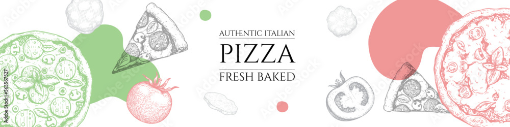 Poster Italian pizza top view frame design template – Tableau | Europosters