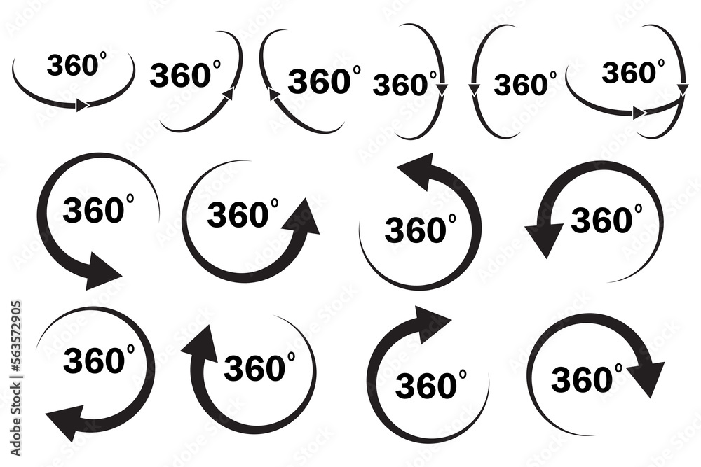 360 degrees arrow, rotate around set icon. Circle signs vertical ... 360 degrees arrow, rotate around set icon. Circle signs vertical ...