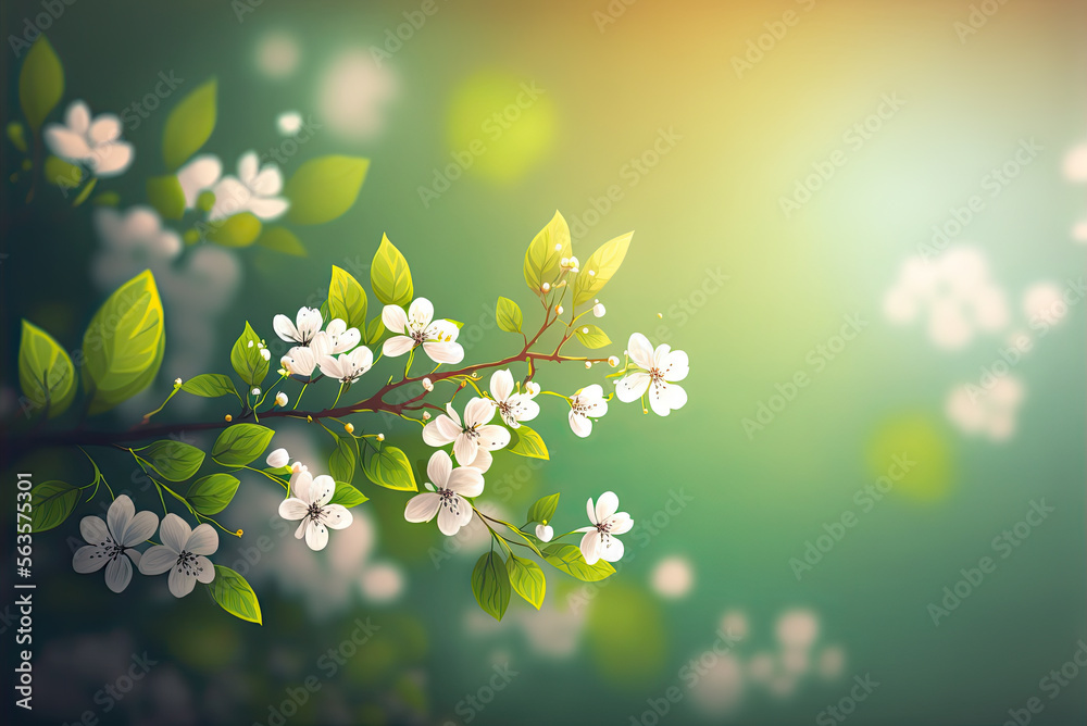 Branch with white spring flowers. Realistic fruit tree branch. Detailed ...