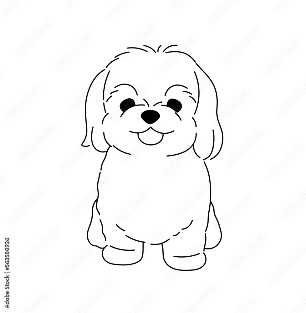 Vector isolated cute cartoon funny smiling sitting shaggy small lapdog ...