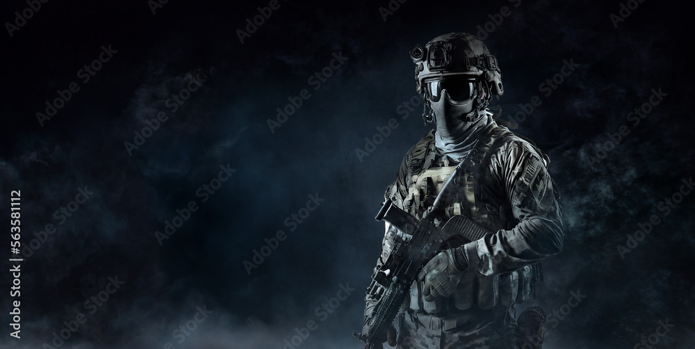 modern swat team soldier in fog scene background battlefield action ai ...