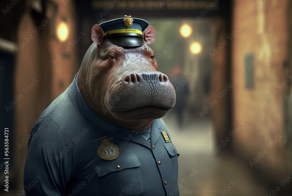 character design illustration of a hippopotamus wearing police officer ...