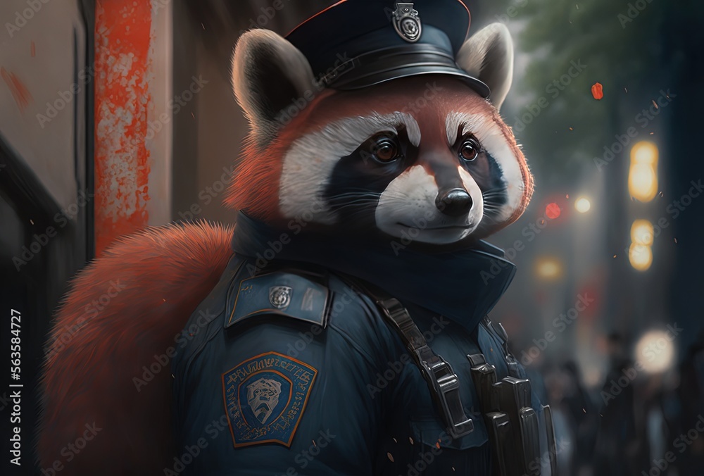 character design illustration of a red panda wearing police officer ...