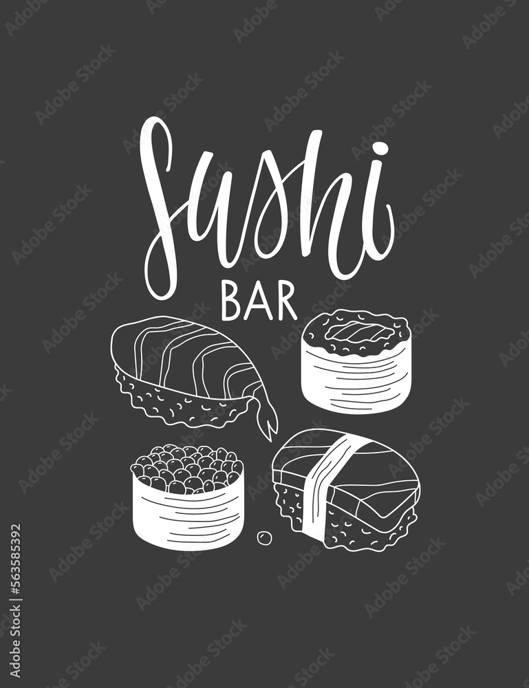 Sushi menu template with sushi set and Calligraphy lettering Sushi Bar ...