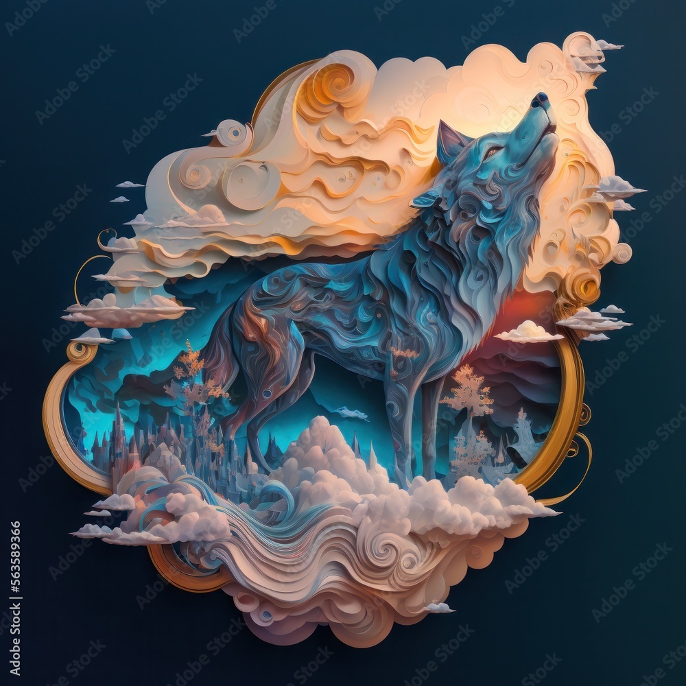 centered, funk shot. A wolf-shaped cloud that tells the story of an ...