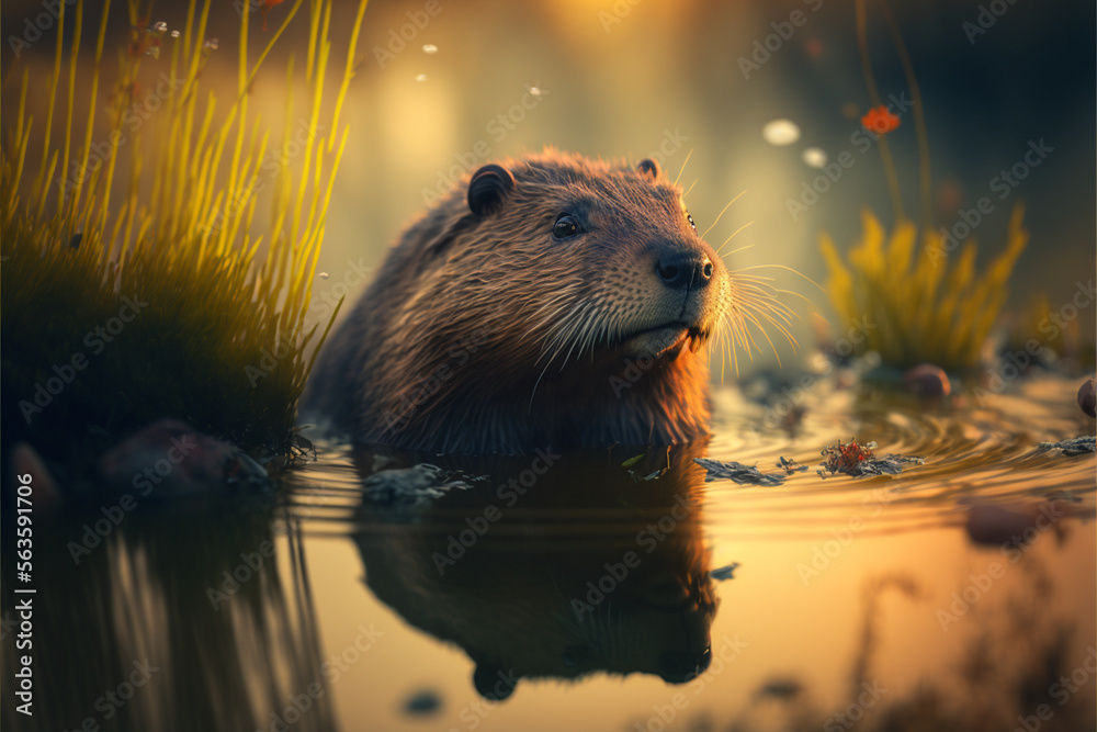 Muskrat animal fantasy generated AI Stock Illustration | Adobe Stock