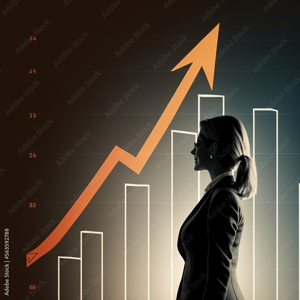 A Businesswoman standing in front of a graph or chart, showing an ...