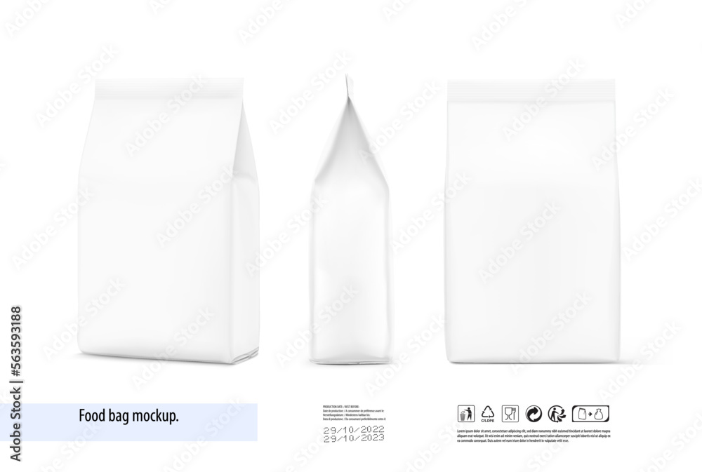 High realistic food bag mockup. Vector illustration isolated on white ...