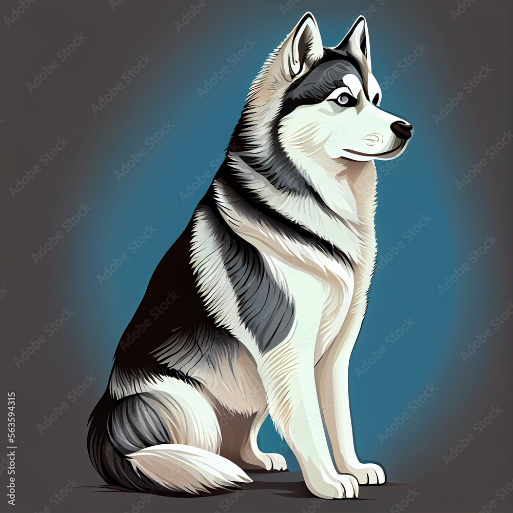 Siberian husky sitting in front of gradient background, cartoon style ...