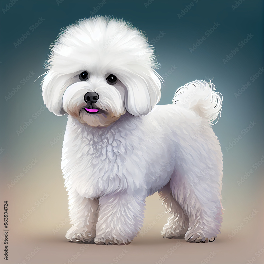 Bichon Frise standing in a gradient background, cartoon style art Stock ...