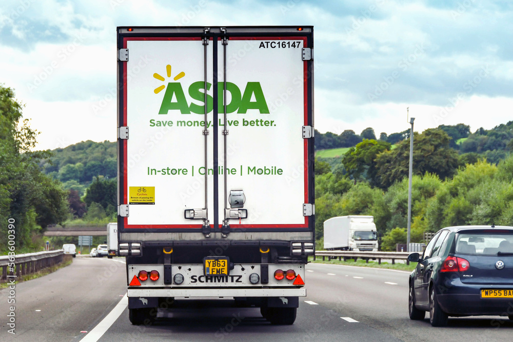 Cardiff, Wales - September 2018: Rear of a delivery lorry for the ASDA ...
