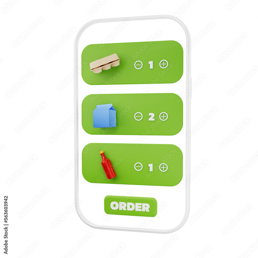 food app, add to cart user interface on smartphone. grocery delivery ...