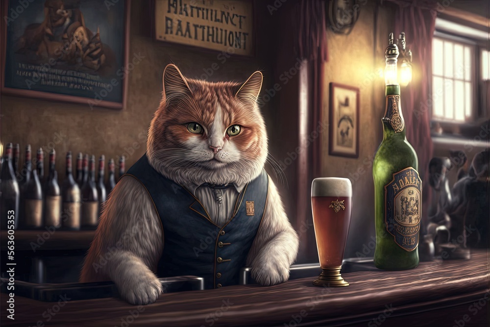 cat barman mixing drinks in a bar illustration generative ai Stock ...