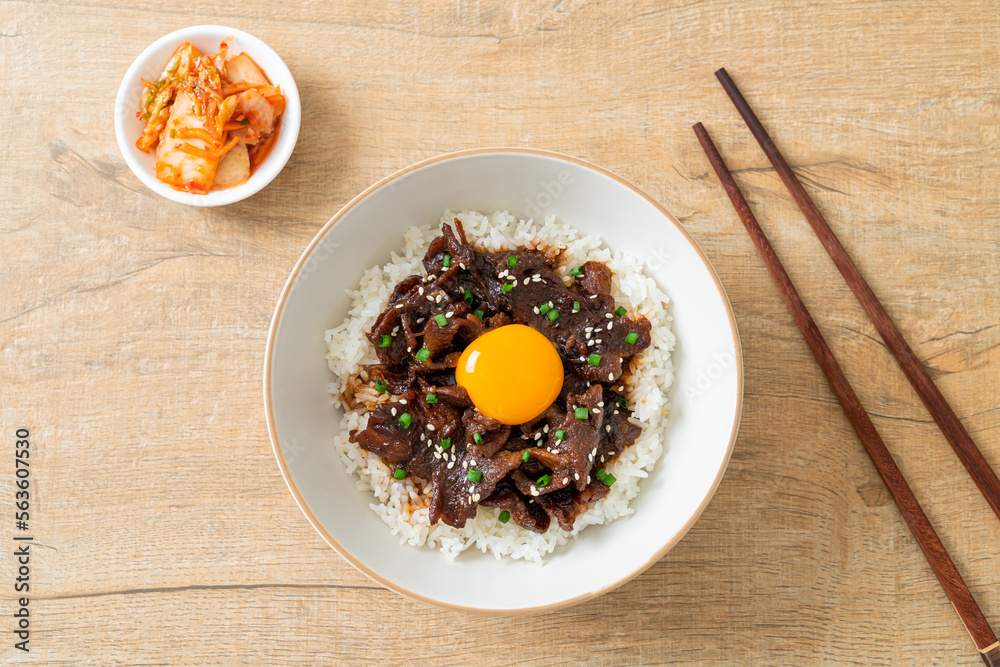Rice with Soy-Flavoured Pork or Japanese Pork Donburi Stock Photo ...
