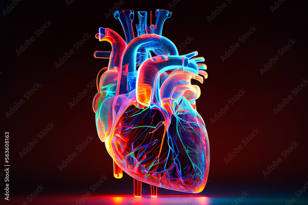 Anatomical model of human heart, ai illustration. Heart hologram Stock ...