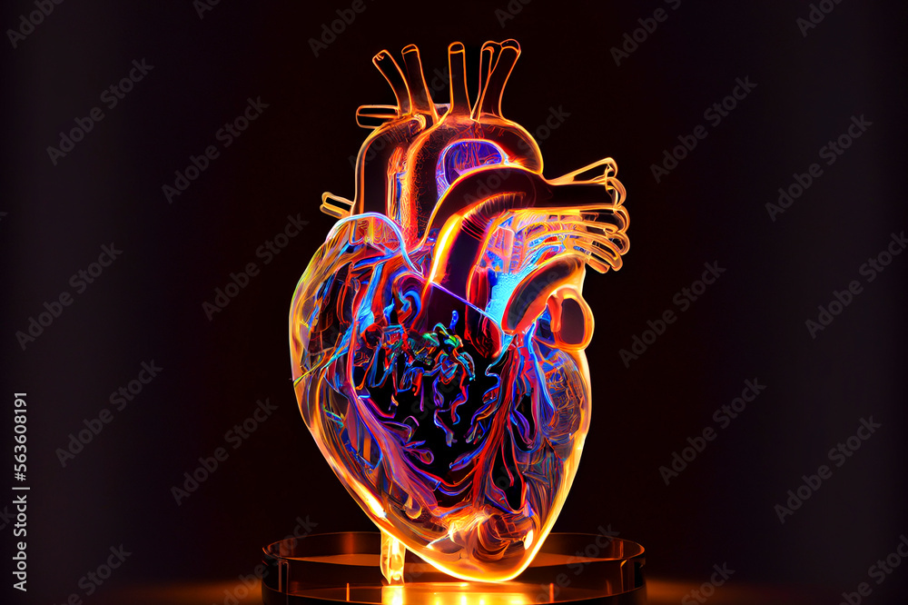Anatomical model of human heart, ai illustration. Heart hologram Stock ...