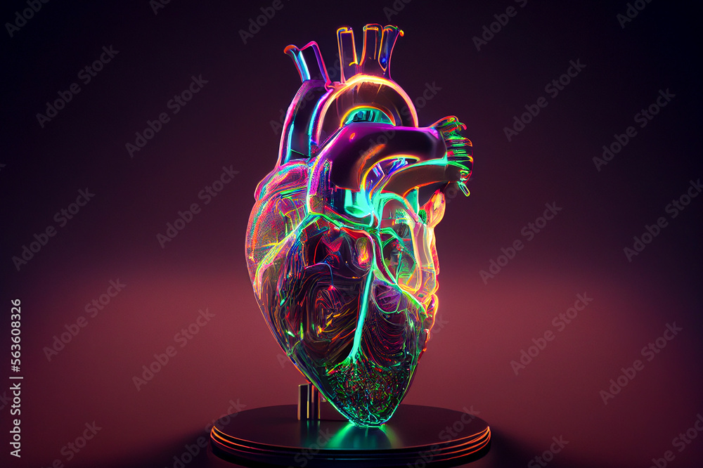 Anatomical model of human heart, ai illustration. Heart hologram Stock ...
