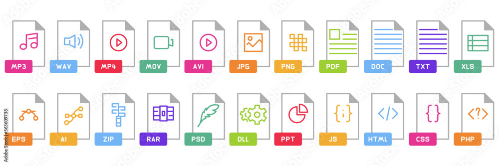 Popular files format and document in flat style design. Vector stock ...