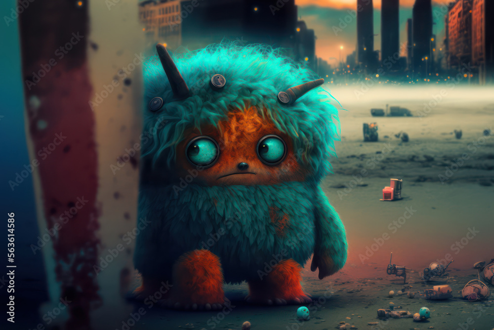 Generative AI illustration of sad and lonely little alien left alone on ...