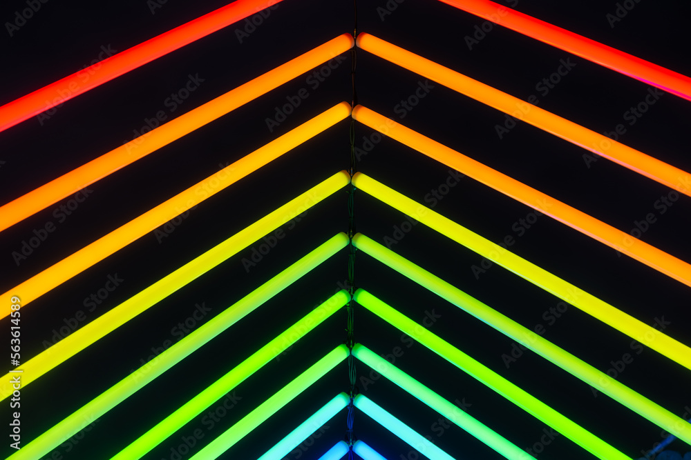 Neon lights as a background. Installation of neon lines for the design ...