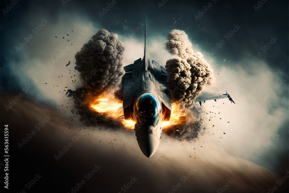 Jet being shot down, explosion, Generative AI Stock Illustration ...