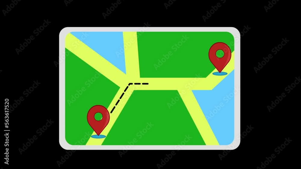 animation of map icon and gps symbols (global positioning system ...