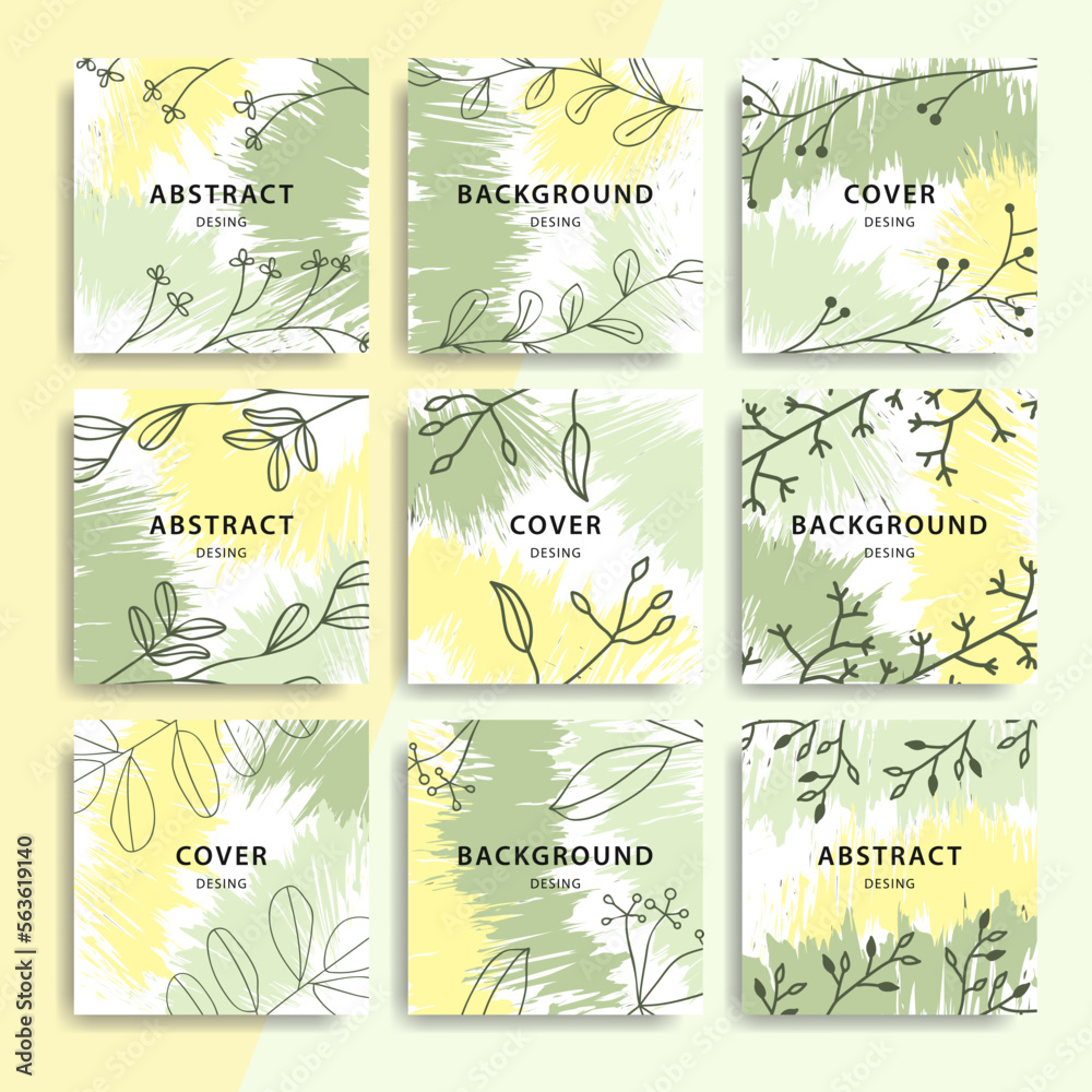 Editable social media kit. green color nature-themed template with leaf ...