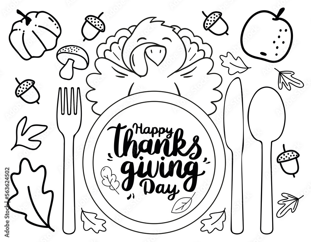 Thanksgiving placemat for kids. Coloring printable activity mat with ...