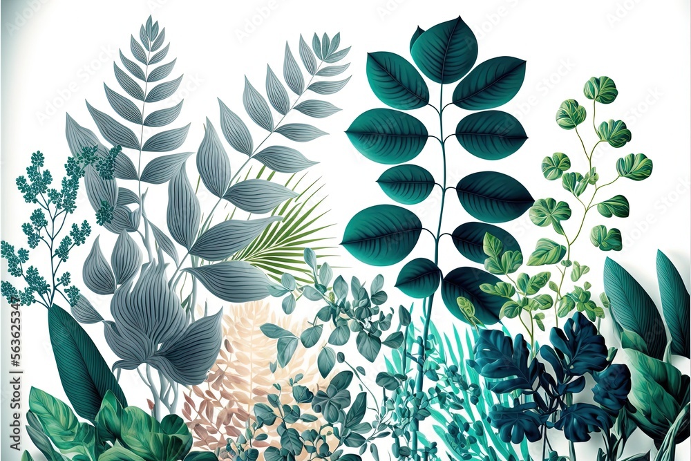 White background with different types of plants. AI digital ...