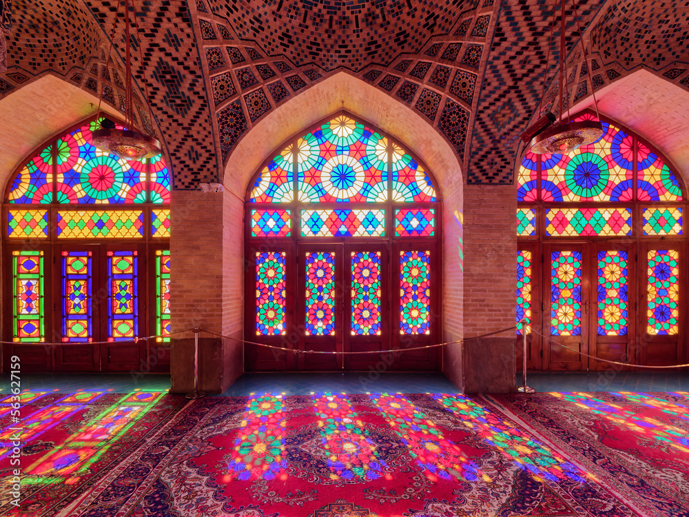Colorful Nasir Al Mulk Mosque (known as the Pink Mosque) in Shiraz ...