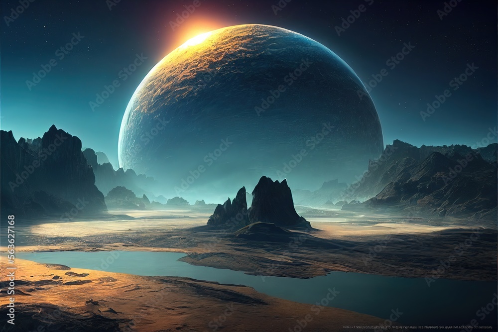 Poster, Foto Paysage de planète inconnue, monde alien dans l'espace ...
