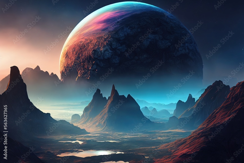 Paysage de planète inconnue, monde alien dans l'espace étrange et ...