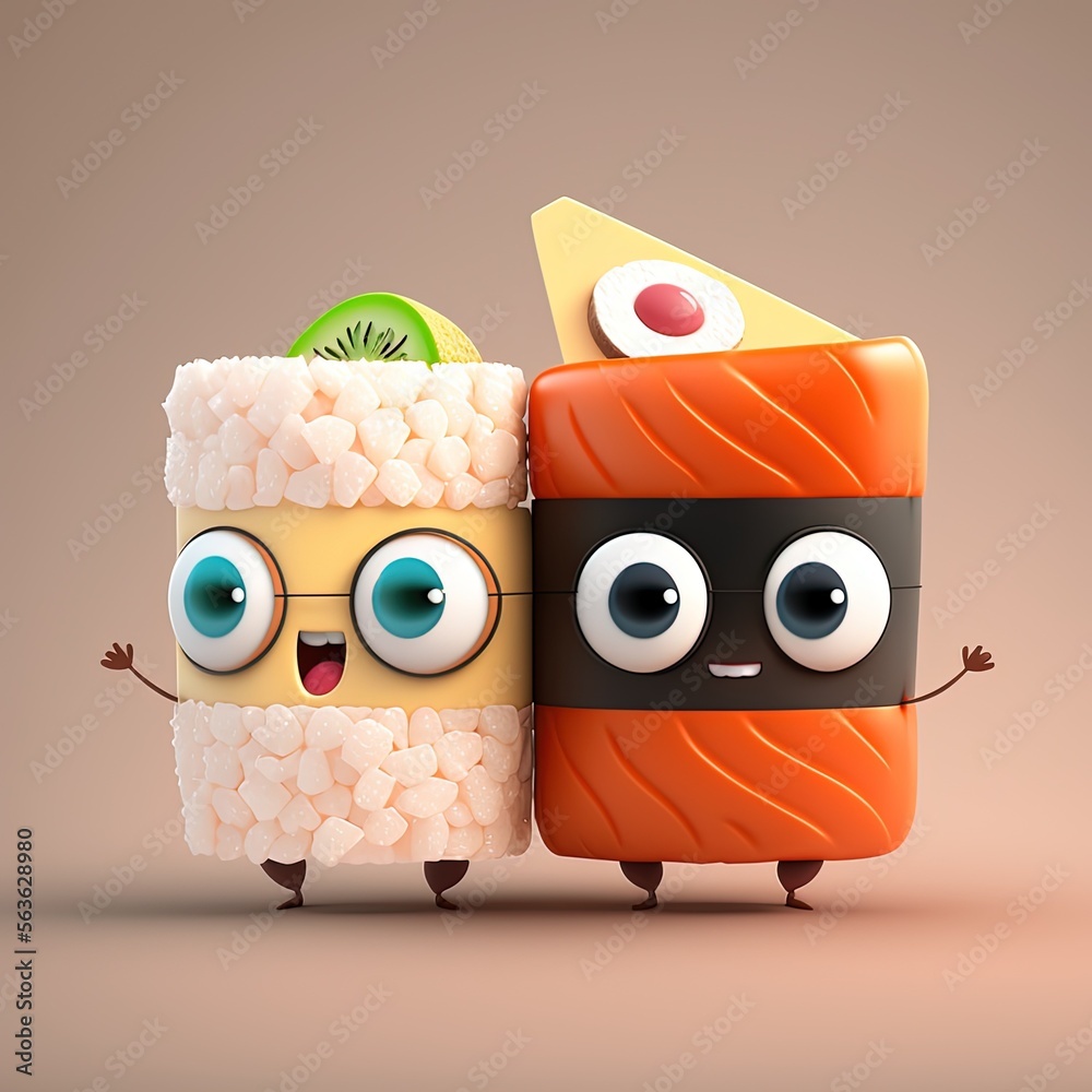 Cute Cartoon Sushi Character (Generative AI) Stock Illustration | Adobe Stock