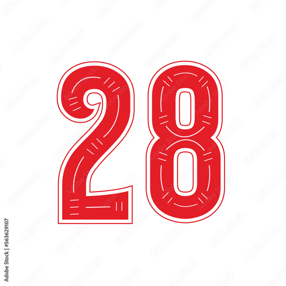 Number 28 red color lettering design. Stock Vector | Adobe Stock