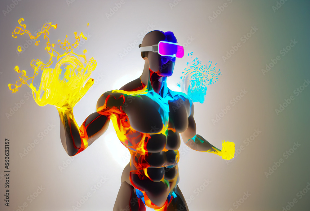 VR concept . 3d character style nft collection with VR goggles immersed ...