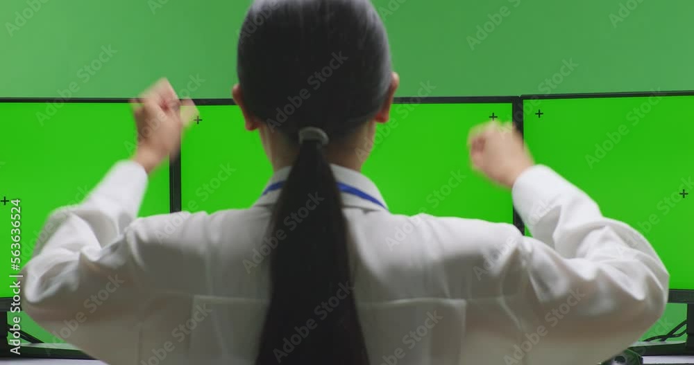 Close Up Of Back View Asian Woman Celebrating And Dancing While Working ...