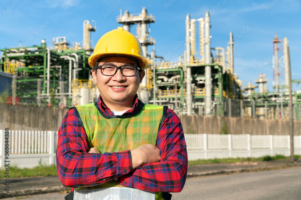 engineer wear safety helmet uniform work with safety technology with ...