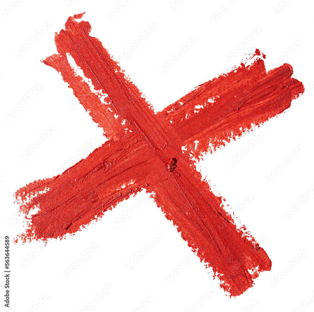 Red lipstick smear smudge in x shape isolated. Red color brush stroke ...