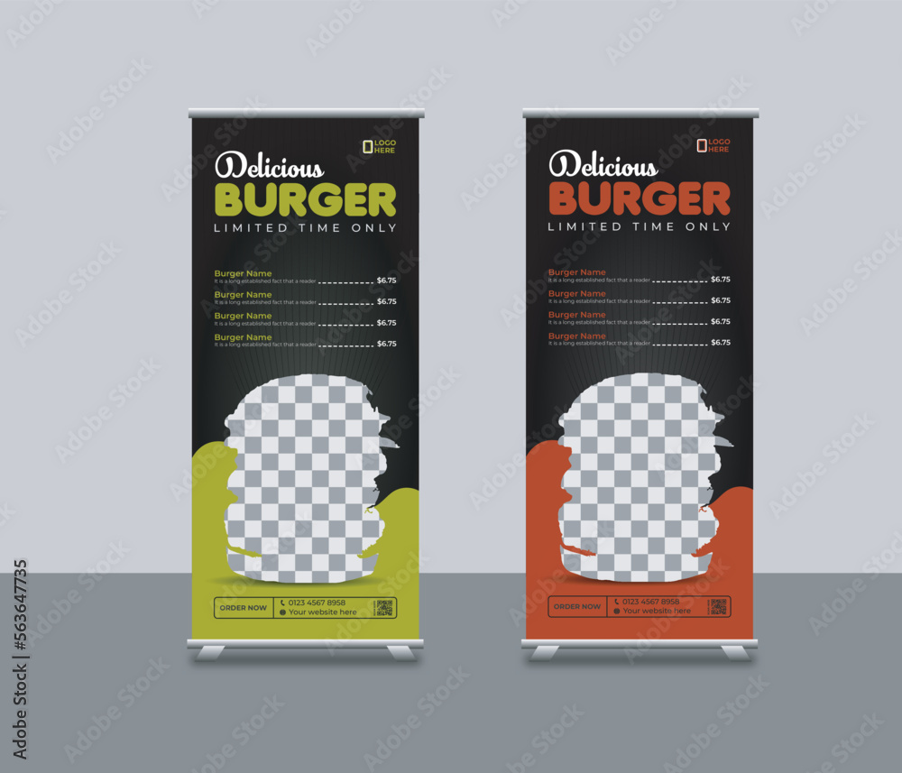 Food roll-up banner template or restaurant services promotion x stand ...