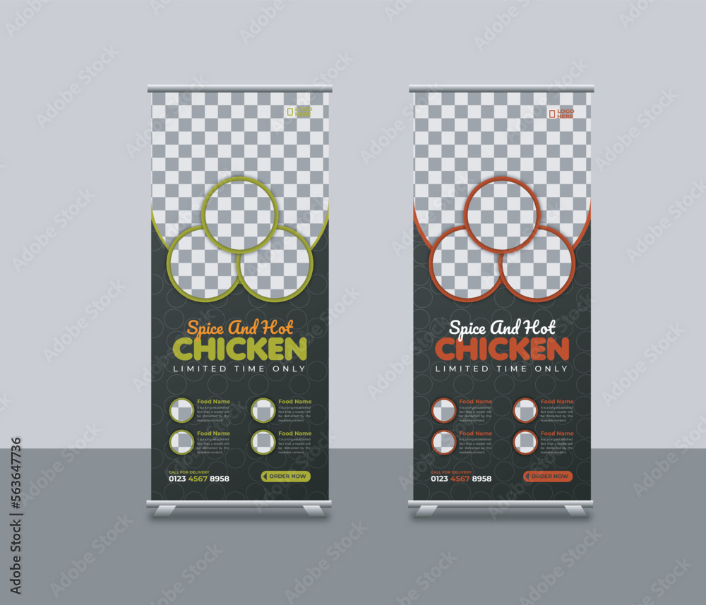 Food roll-up banner template or restaurant services promotion x stand ...