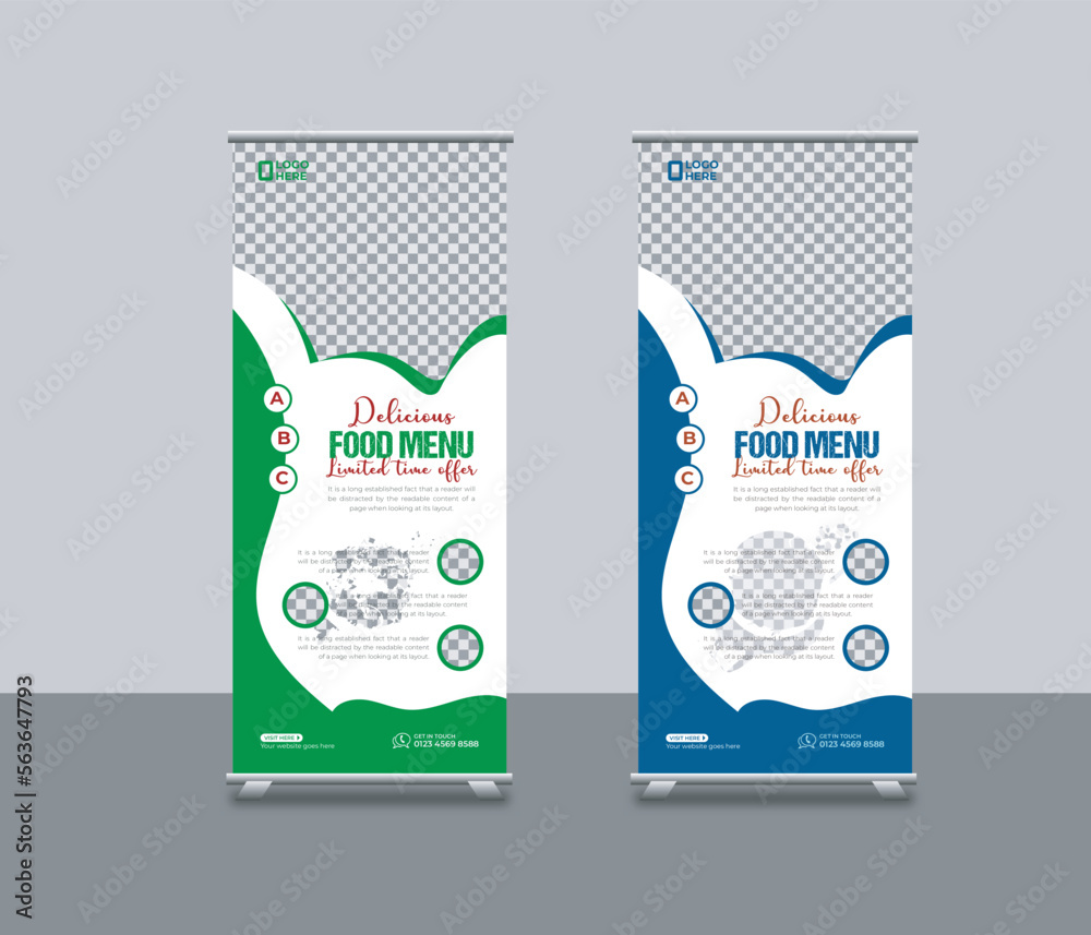 Food roll-up banner template or restaurant services promotion x stand ...