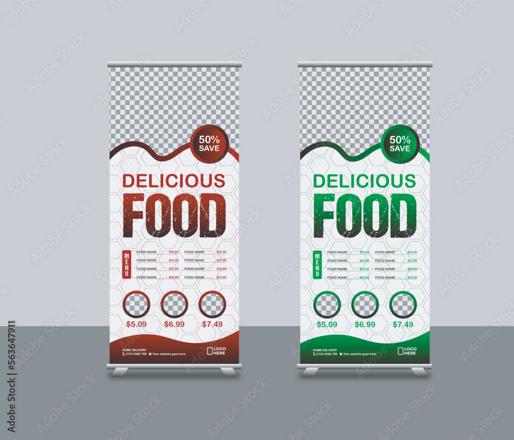 Food roll-up banner template or restaurant services promotion x stand ...