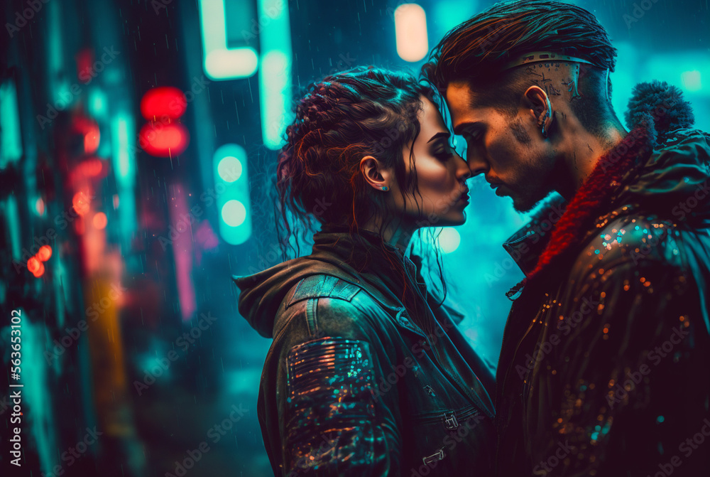 Cyborg Lover cyberpunk in futuristic city background,generative ai ...