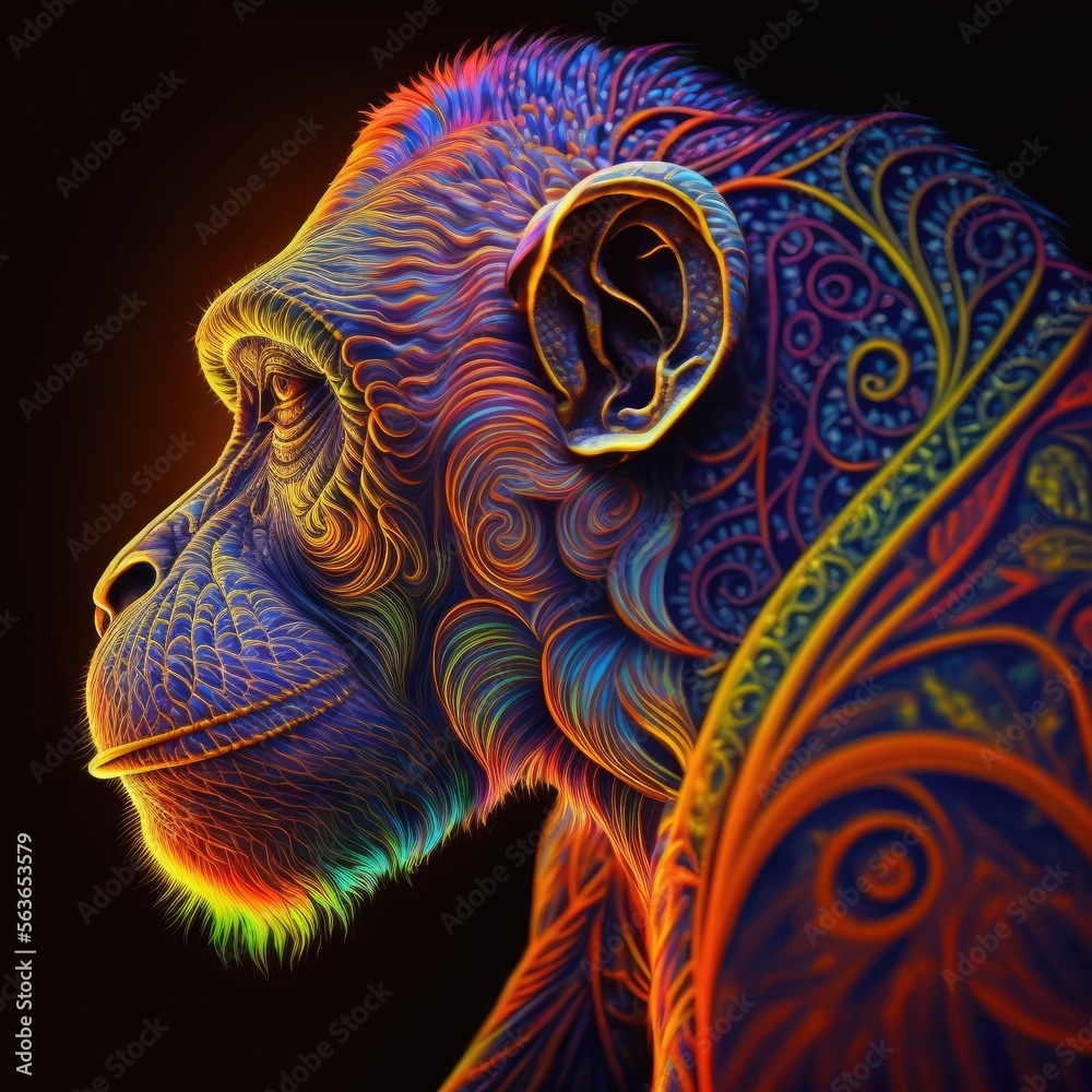 Silhouette of a Monkey in Vibrant Colors with Haze Backlight - 3D ...