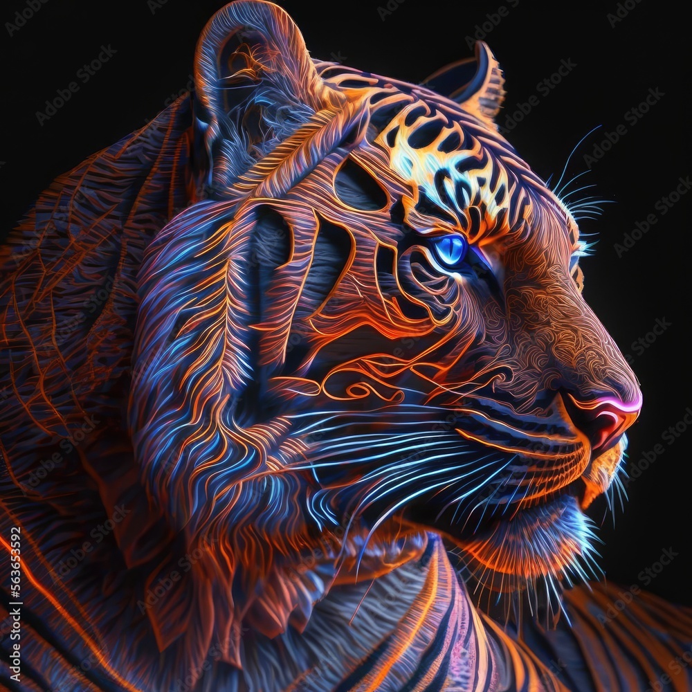 Silhouette of a Tiger in Vibrant Colors with Haze Backlight - 3D Render ...