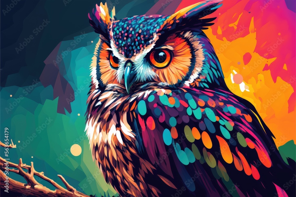 AI generated colorful pop art style illustration of an owl - perfect ...