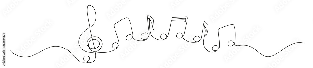 Music note continuous one line drawing. Linear melody composition ...